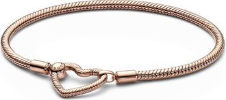 Pandora Moments Herzverschluss Schlangen-Gliederarmband aus 14 Karat rosévergoldeter Metalllegierung - kompatibel Moments Armbänder - Größe: 21cm