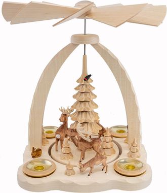 Seiffener Volkskunst Sten Heydenreich | Erzgebirge Pyramide f&uuml;r Teelichter & Pyramidenkerzen | Weihnachtspyramide | 27 cm | mit Hirschen