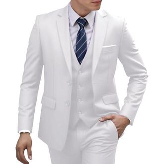 Generic Ensemble 2 pi&egrave;ces pour homme - Coupe ajust&eacute;e - &Eacute;l&eacute;gant costume de mariage daffaires formel - Smoking simple boutonnage - Blazer et pantalon, blanc, XX