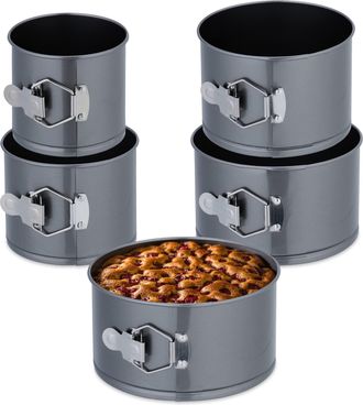 Relaxdays Springform Set 5-teilig, Ø 12, 14, 16, 18, 20 cm, Stahl, Antihaftbeschichtung, runde Backformen, anthrazit
