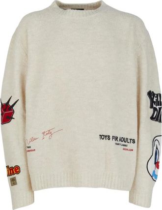 GCDS Gcds, Homme, Pulls, Blanc, Taille: 2XL Pull Boucl&eacute; &agrave; &Eacute;cusson