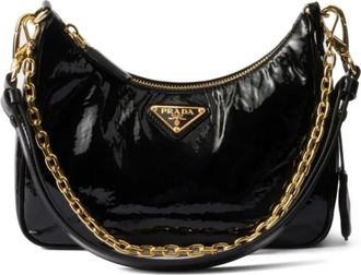Prada Hobo Bags - Re-Edition Patent Leather Shoulder Bag - Gr. unisize - in Schwarz - f&uuml;r Damen