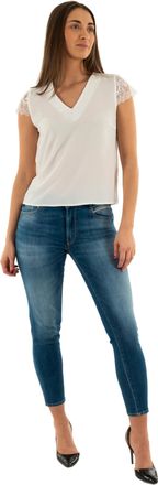 Only Damen Onlelva Fr S/S Lace V-Neck Top Cs Ptm, Cloud Dancer, Medium