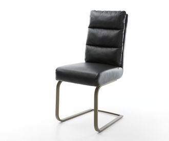 DELIFE Freischwinger Pela-Flex Echt-Leder Schwarz Freischwinger flach Effektfinish Titan Taschenfederkern, Esszimmerst&uuml;hle