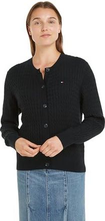 Tommy Hilfiger Cardigan Femme Maille Torsadée, Noir (Black), 3XL
