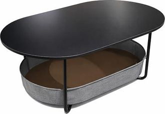 Relaxdays Couchtisch, mit Stoffkorb, oval, Beistelltisch mit Stauraum, HBT 55x100x45 cm, MDF & Eisen, schwarz-dunkelgrau