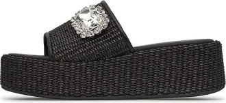 Loriblu Femme, Chaussures, Noir, Taille: 40 EU Mule compens&eacute;e en nappa et raphia noir avec bijou