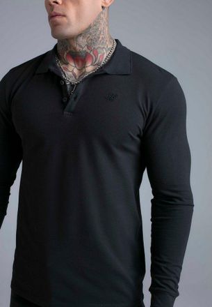 Siksilk T-Shirt SikSilk Herren Schwarzes Langarm Button-Polo