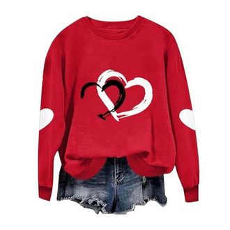 Generico 2026 Sweat-shirt de Saint-Valentin &agrave; manches longues et col rond pour femme Rouge, rouge, XXXL