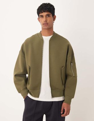 Asos Bomber MA-1 ultra oversize en jersey &eacute;pais imitation n&eacute;opr&egrave;ne - Kaki-Vert