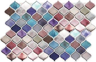 Walplus 16 Stück 28x20.3cm Arabesque Rosa und Blau 3D-Fliesenaufkleber Abziehen und Aufkleben Backsplash Abziehbilder Startseite Dekore Aufkantung für Küche B