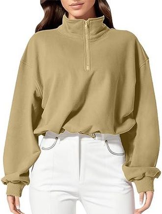 Generic Sweat-shirt pour femme sans capuche col roul&eacute; &agrave; manches longues pull dhiver d&eacute;contract&eacute; haut avec fermeture &eacute;clair pull adolescent fille pull ample ha