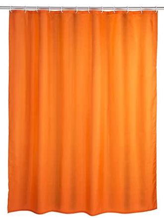 WENKO Anti-Schimmel Duschvorhang Orange, Textil-Vorhang mit Antischimmel Effekt f&uuml;rs Badezimmer, waschbar, wasserabweisend, mit Ringen zur Befestigung an de