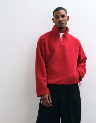 Asos polaire borg oversize &agrave; quart de zip rouge