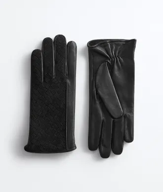 Bottega Veneta Gants en cuir su&eacute;d&eacute; intrecciato - Noir - Homme - 7.5