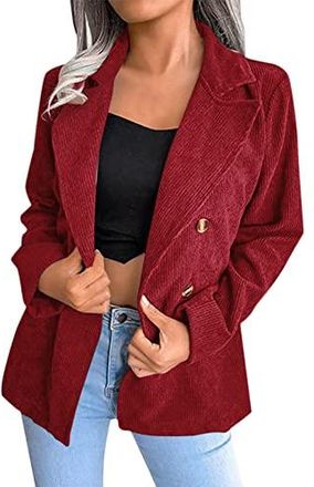 Generic L9WEI Blazer pour femme, blazer en velours c&ocirc;tel&eacute; pour femme &eacute;l&eacute;gant &agrave; revers costume veste ouverte devant cardigan femmes manches longues veste d&eacute;con