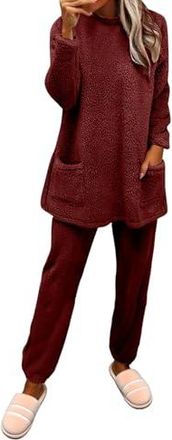 Generic Pyjama en flanelle de coton pour femme, ensemble de pyjama en polaire pour femme, ensemble de pyjama d&eacute;contract&eacute; &agrave; manches longues, v&ecirc;tement de d&eacute;tent