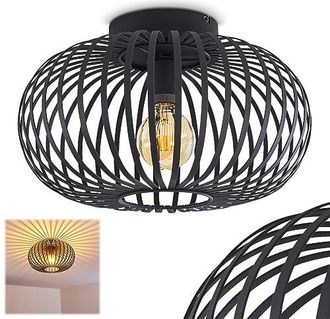 HOFSTEIN Plafonnier Lepa rond en m&eacute;tal noir - Abat-jour sph&eacute;rique cr&eacute;ant un jeu de lumi&egrave;re au plafond - Pour chambres &agrave; coucher - couloir - salle de s&eacute;jour - a