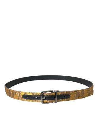 Dolce & Gabbana Mens Gold Leather Jacquard Silver Metal Buckle Belt