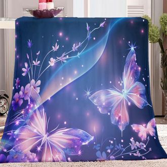 Generic Schmetterlinge Und Blumen Mit Tiermotiv Kuscheldecke Lila Flauschig Decke Fleecedecke, Sofa Überwurfdecke, Wohndecke Warm Weich Sherpa Wolldecke, Gemü