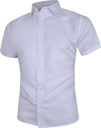 Generic Chemise &agrave; manches courtes pour homme - Couleur unie - Coupe droite - Infroissable - Chemise &agrave; revers - Chemise daffaires boutonn&eacute;e - Infroissable - Gr