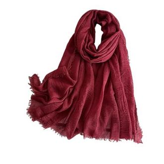 Generic &Eacute;charpe unisexe douce froiss&eacute;e avec bords frang&eacute;s, &eacute;charpe tendance en lin m&eacute;lang&eacute;, lin, ch&acirc;le, voyage, Rouge C, taille unique
