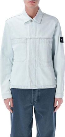 Stone Island Homme, Vestes, Bleu, Taille: XL Surchemise Regular Fit en denim de coton l&eacute;ger