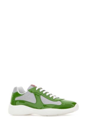 Prada Mens Two-Tone Leather And Fabric Prada America S Cup Sneakers Mela-Argento Mela/argento