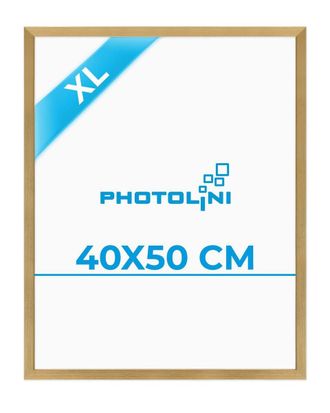 Photolini Bilderrahmen 40x50 gold Holz MDF, Bilderrahmen 50x40 gold mit bruchsicherem Acrylglas, Rahmen 40x50 zum Aufh&auml;ngen, 50 x 40 frame mit Zubeh&ouml;r - picture