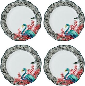 Mikasa Mikasa x Sarah Arnett Speiseteller, 4er-Set, Porzellan-Speiseteller-Set, runde Teller mit lebhaftem Druck und Wellenschliff, 27cm - sp&uuml;lmaschinenfest