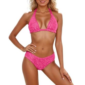 Generic Maillot De Bain Femme 2 Pieces Bikini Femme 2 Pieces Bikini Scintillant + Top Et Bas Triangle - Glamour Bord De Mer