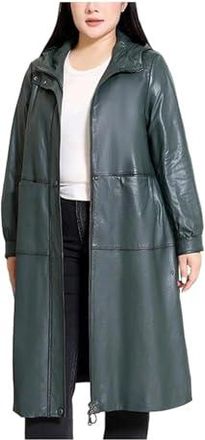 Generic Manteau Trench Femme Grande Taille Casual Peau de Mouton - Automne Caf&eacute; Long L&acirc;che Fermeture &Eacute;clair Capuche Manteau en Cuir V&eacute;ritable, EN8, XL