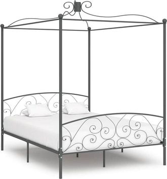 vidaXL Cadre de lit &agrave; baldaquin Gris M&eacute;tal 180 x 200 cm - Vidaxl