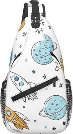 Generic Sacoche Homme Bandouliere Fus&eacute;e spatiale de dessin anim&eacute;, plan&egrave;te et univers Durable Sling Bag R&eacute;glable Sac Poitrine pour Randonn&eacute;e &eacute;cole Cyclisme