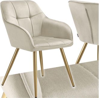 TecTake Tectake - Chaise Marilyn velours capitonn&eacute; cr&egrave;me/dor&eacute; - Conception ergonomique - Accoudoirs et dossier continus - Hauteur dassise 47 cm