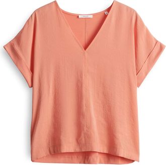 OPUS Damen Kurzarmshirt | V-Shirt SOLME Regular im Materialmix Pale orange, 42