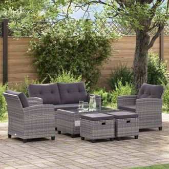 vidaXL Vidaxl - Salon de jardin 6 pcs avec coussins R&eacute;sine tress&eacute;e Gris fonc&eacute;