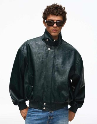 Bershka veste en imitation cuir verte