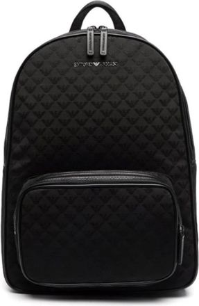 Emporio Armani Homme, Sacs, Noir, Taille: ONE Size Sac à dos en nylon avec aigle jacquard intégral