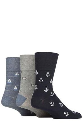 SockShop Gentle Grip Homme Chaussettes - Coton doux, Vacances Th&egrave;me Dessus doux en nid dabeille &agrave; motif et non contraignant, 3 Paire Taille 39-45 Ancre/Bateau/