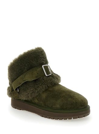 Burberry Womens Green Ankle Boots With Strap Suede And Shearling Sheep