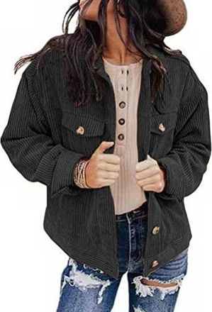 ORANDESIGNE Veste Femme Chic et Elegant Mi Saison Velours Côtelé Chemisie Vintage Leger Blouson Jacket Hiver Printemps Surchemise Cardigan Coat Manteau avec Poche