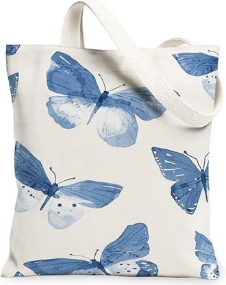 Generic Sac fourre-tout en toile &agrave; motif papillon, sacs de courses r&eacute;utilisables floraux, sacs de courses vintage printaniers, toile l&eacute;g&egrave;re et lavable pour le