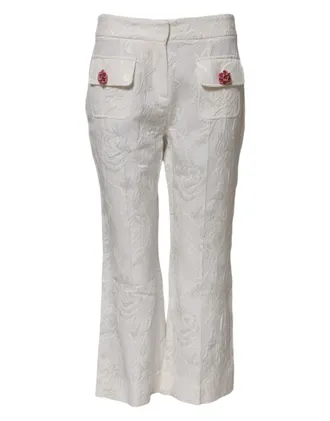 Dolce & Gabbana Womens White Cotton Floral Jacquard Pants Viscose Elastane