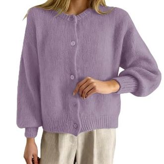 Generico Cardigan pour femme - Col rond - Manches longues - Avec boutonnière - Pull en tricot fin - Couleur unie - Veste de loisirs - Veste de transition pour 