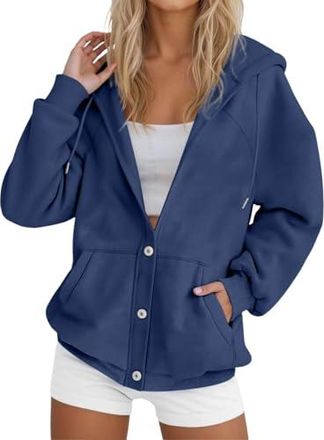 Generic Vestes pour femmes 2026 Sweat &agrave; capuche zipp&eacute; d&eacute;contract&eacute; boutonn&eacute; sur le devant Veste polaire douce et chaude V&ecirc;tements dext&eacute;rieur confortables pour 