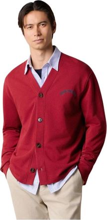 Brooks Brothers Homme, Pulls, Rouge, Taille: S Cardigan en coton &agrave; col en V avec logo imprim&eacute;