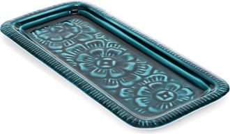 Rex London Emaille-Schmucktablett - Blau Serviertablett Vintage Look Metall Tablett ca. 28x13 cm