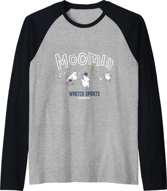 Moomin Festlicher Wintersport Raglan Shirt, Schwarz, S, Raglanärmel, Pullover, Kinder, Erwachsene und ältere Kinder, Unisex, Cartoon, Winter