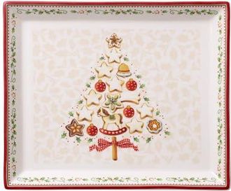 Villeroy & Boch Winter Bakery Delight Kleine rechteckige Servierplatte für Gebäck, Premium Porzellan, Weiß/Rot/Beige